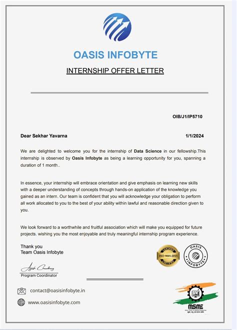 Yavarna Sekhar On Linkedin Oasisinfobyte Oasisinfobyteinternship