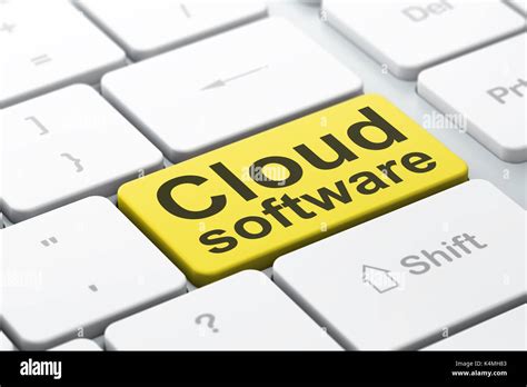 cloud computing concept computer keyboard with word cloud software