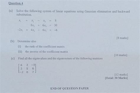 Solved A Solve The Following System Of Linear Equations Chegg