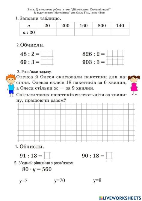 3 клас Діагностична робота з теми Дії з числами Сюжетні задачі За