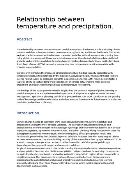 Relationship Between Temperature And Precipitation Pdf Climate Precipitation