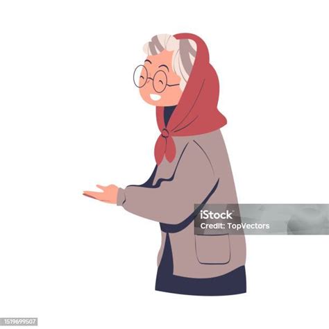 불쌍한 노숙자 노인 여자는 무료 음식과 기부를 위해 줄을 서서 기다리고 있다 빈곤에 대한 스톡 벡터 아트 및 기타 이미지