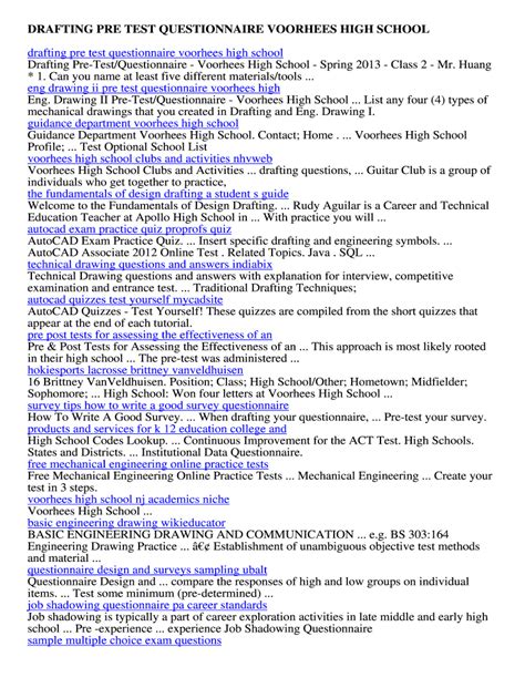 Fillable Online Drafting Pre Test Questionnaire Voorhees High School