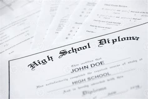 High School Diploma Copy Lies On Many Pages Of Alghebra And Geometry Tests And Tasks Graduation