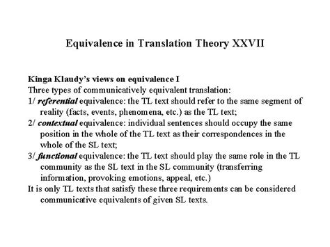 Equivalence In Translation Theory I Equivalence Between The