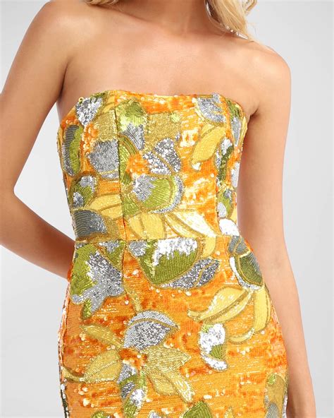 HELSI Serena Strapless Floral Sequin Column Gown Neiman Marcus