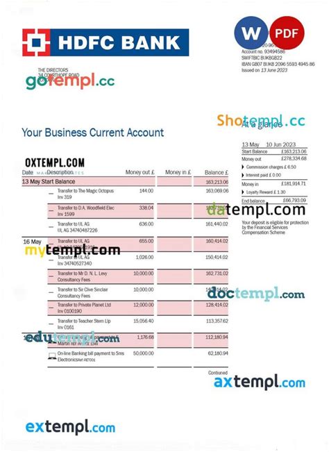 Hdfc Bank Firm Account Statement Word And Pdf Template Statement