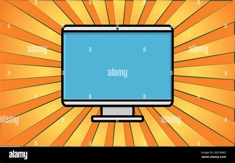 Modern Digital Computer Monitor On A Background Of Abstract Yellow Rays Vector Illustration