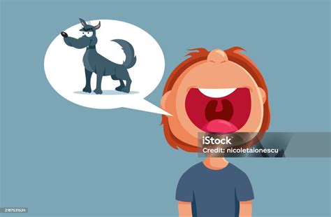 작은 거짓말하는 소년 비명을 지르는 늑대 벡터 만화 일러스트 늑대에 대한 스톡 벡터 아트 및 기타 이미지 늑대 부정직