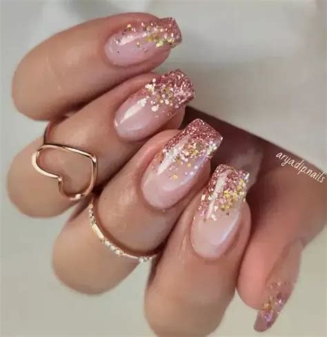 55 Rose Gold Ombre Glitter Nails To Glam You Up In 2024 Rose Gold