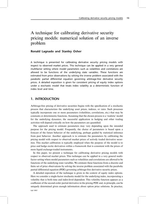 pdf a technique for calibrating derivative security pricing models