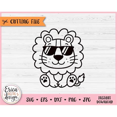 Cute Lion With Sunglasses Outline Svg Cut File For Cricut Si Inspire
