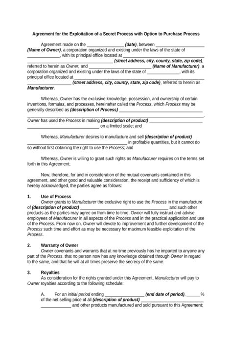 Synchronize Agreement For The Exploitation Of A Secret Process With