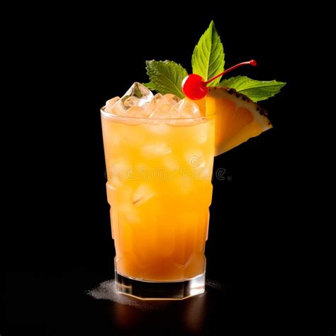 Mai Tai Cocktail In Classic Tiki Glass With Crushed Ice Pineapple And