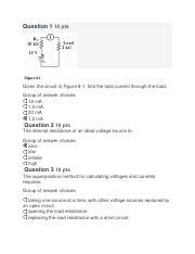 Eet Unit Quiz Docx Question Pts Figure Given The Circuit In Figure Find The