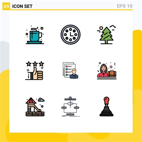 Set Of 9 Vector Filledline Flat Colors On Grid For Profile Up Forest Tumbs Like Editable Vector