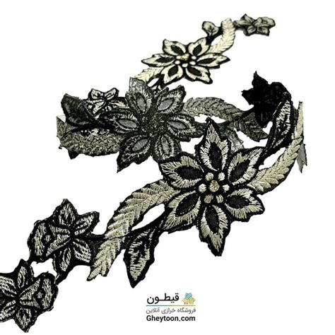 خرید آنلاین نوار گل گلدوزی نگین دار حرارتی اپلیکه ای کرمی در مرجع تخصصی