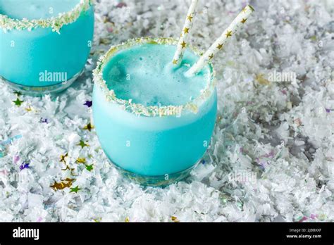 Jack Frost Christmas Cocktail With Coconut Rum Blue Curacao Coconut