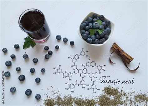 Foods rich in tannins with structural chemical formula of tannic acid ...