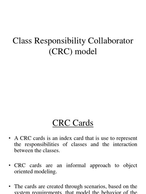 Class Responsibility Collaborator Crc Model Pdf Art