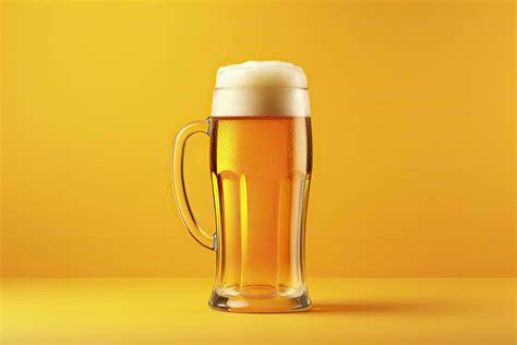 Ai Generated Beer Glass With Full Beer Isolated With A Yellow
