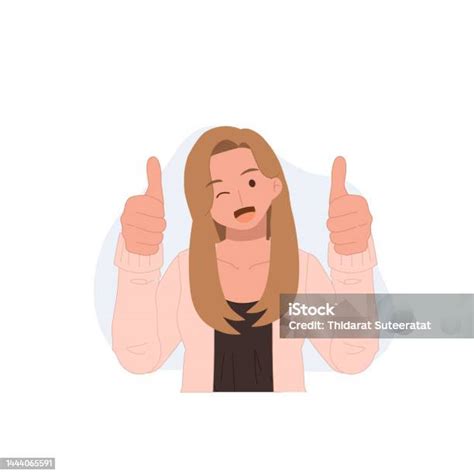 親指を立てるジェスチャーをする金髪の女性平らな漫画のキャラクターベクターイラスト ロングヘアのベクターアート素材や画像を多数ご用意