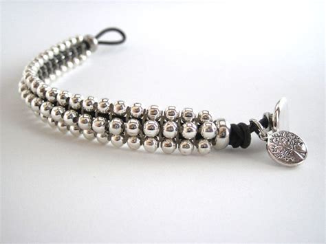 Uno De 50 Style Bracelet Leather Bracelet With Silver Beads Woven