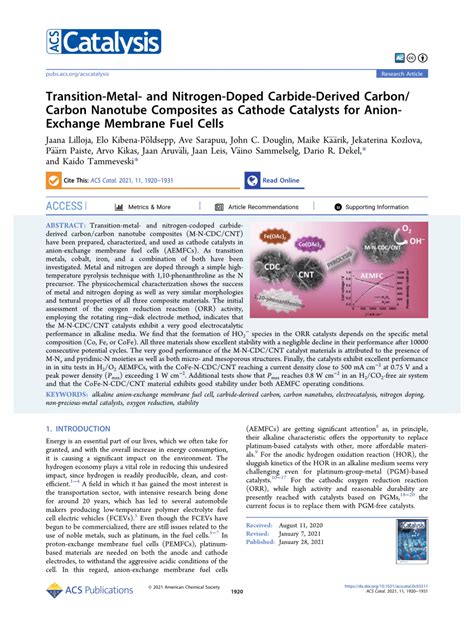 Pdf Transition Metal And Nitrogen Doped Carbide Derived Carboncarbon Nanotube Composites As