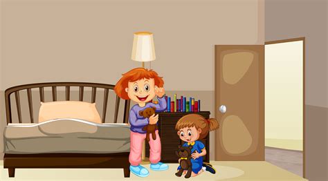 Two Girls In Bedroom 432749 Vector Art At Vecteezy