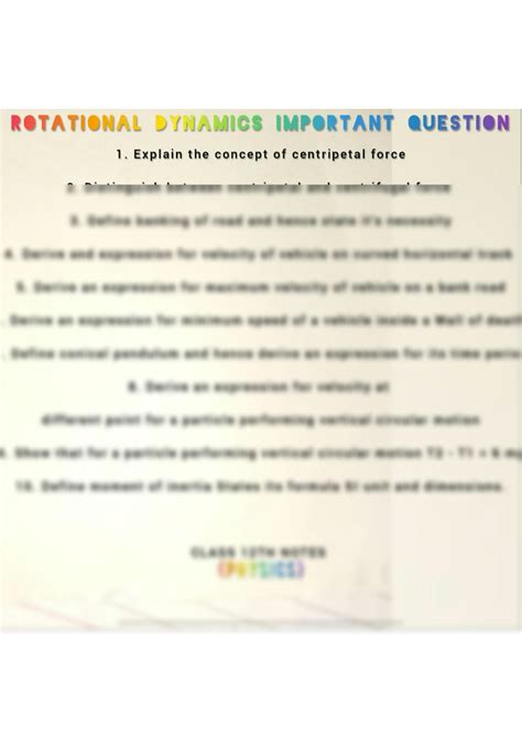 SOLUTION: Rotational dynamics important questions class12th 12th ...