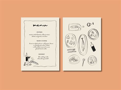 Sketched Artsy Hand Drawn Menu Double Sided Fun Etsy
