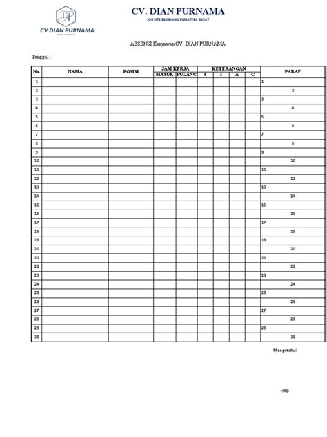 Form Absensi Pdf