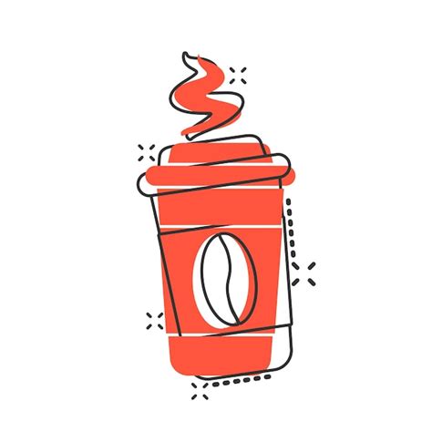 만화 스타일의 커피 차 컵 아이콘 커피잔 벡터 만화 그림 그림 음료 비즈니스 개념 스플래시 효과 프리미엄 벡터