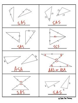 Triangle Congruence Geometry Worksheet SSS SAS ASA AAS HL TPT