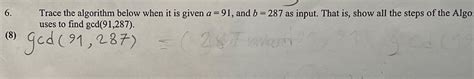 solved trace the algorithm below when it is given a 91 and