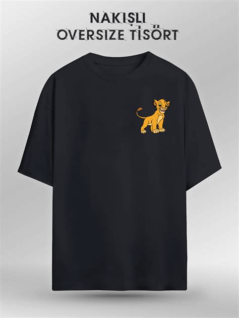 Unisex Nakışlı Oversize Tişört Aslan Kral Simba