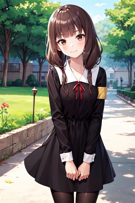Anime Girl In A Black Dress Standing On A Sidewalk Seaart Ai