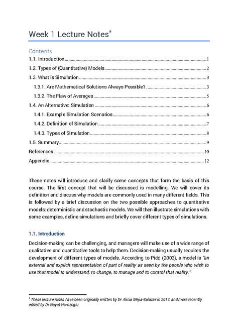 Week 1 Lecture Notes 2024 Week 1 Lecture Notes Contents