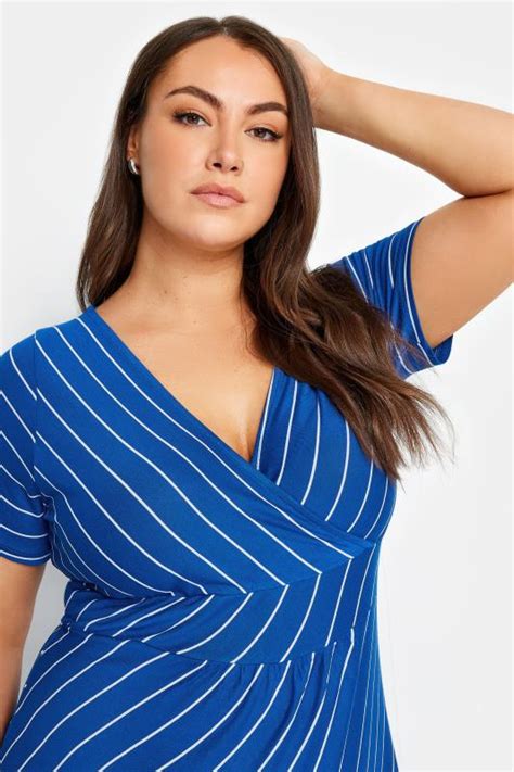 Yours Plus Size Blue Striped Wrap Maxi Dress Yours Clothing