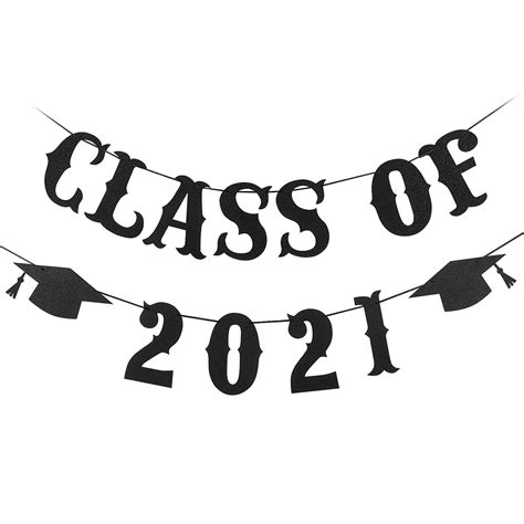 Class Of 2021 Banner Black Glitter Graduation Decorations 2021 Black