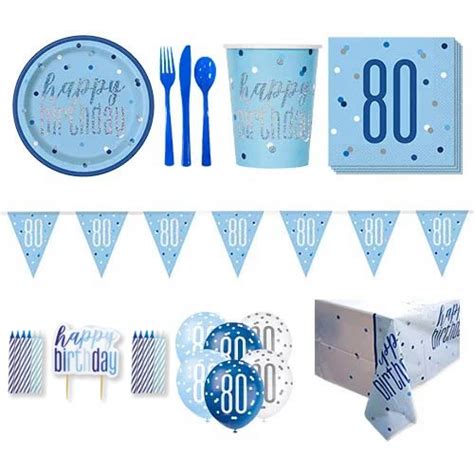Blue Glitz 80th Birthday 8 Person Deluxe Party Pack Partyrama