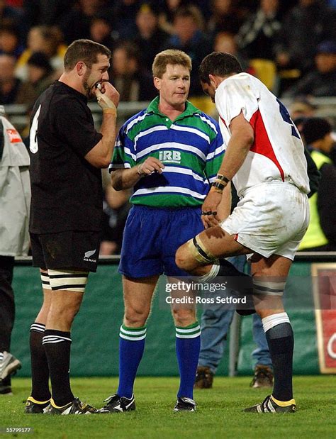Referee Stuart Dickinson Talks To New Zealand All Blacks Captain
