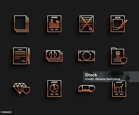 방패가 있는 세트 라인 다이아몬드 문서 그래프 차트 깨끗한 종이 배달 화물 트럭 스택 돈 현금 및 아이콘 벡터 검은색에 대한 스톡 벡터 아트 및 기타 이미지 Istock