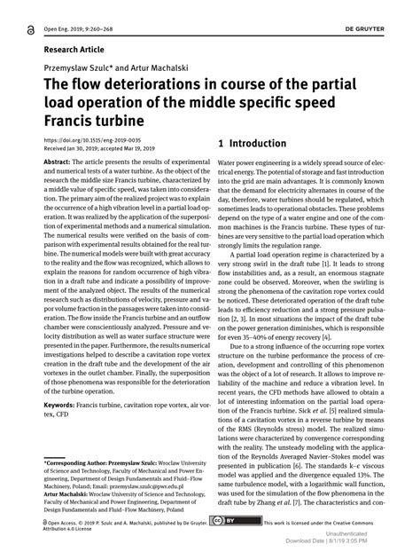 Pdf The Flow Deteriorations In Course Of The Partial Load Operation Of The Middle Specific