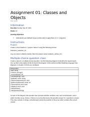 CSC2110 Assignment 01 Docx Assignment 01 Classes And Objects CSC