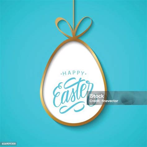快樂的復活節賀卡卡與復活節金蛋和手寫祝福在藍色背景上向量圖形及更多傳統圖片 傳統 可愛 季節 Istock
