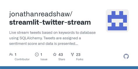 GitHub Jonathanreadshaw Streamlit Twitter Stream Live Stream Tweets