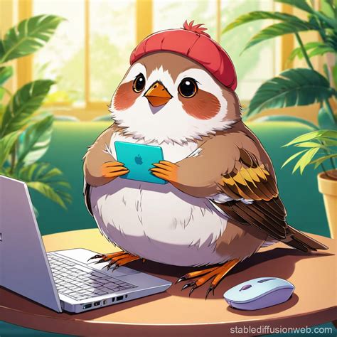 Cute Codding Sparrow With Laptop Stable Diffusion Online