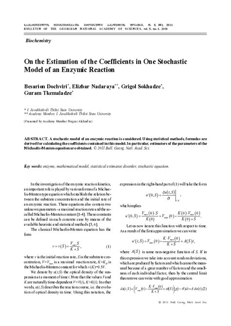 Pdf On The Estimation Of The Coefficients In One Stochastic Model Of