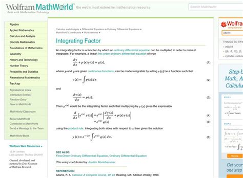 Wolfram Math World Integrating Factor Handout For 9th 10th Grade Lesson Planet